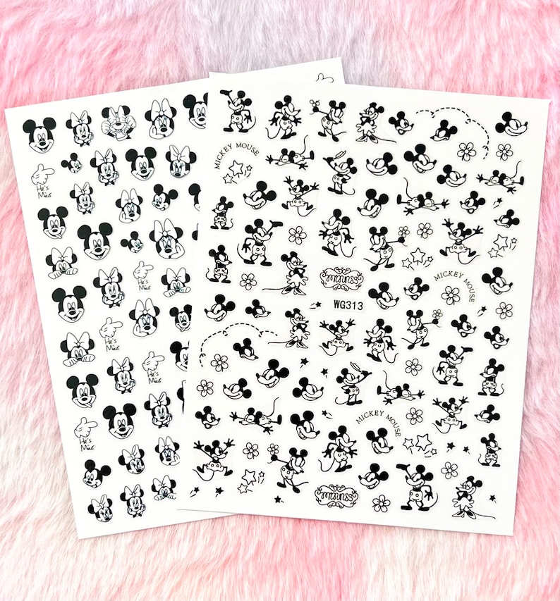 Black and White Retro Mickey Mouse Nail Art Stickers - Etsy