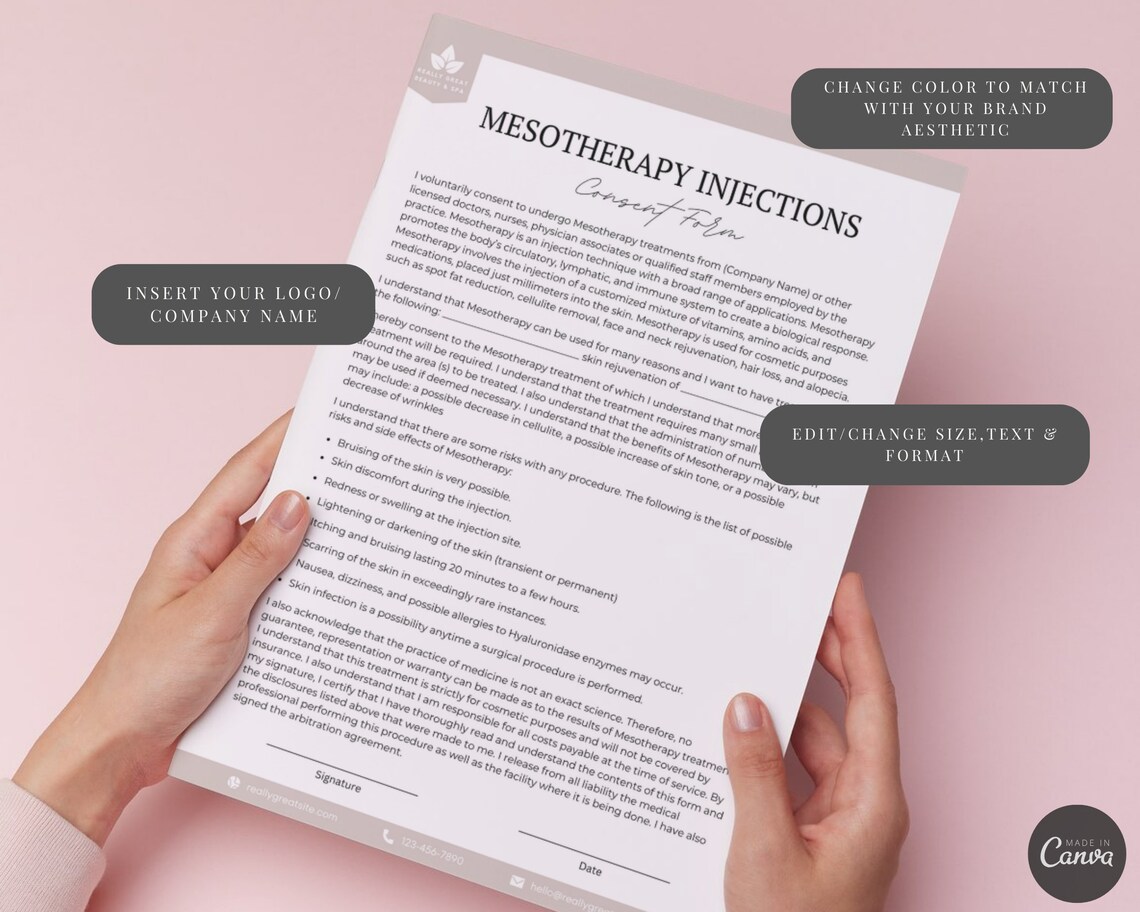 Editable Mesotherapy Consent Forms, Esthetician Intake Form (digital ...