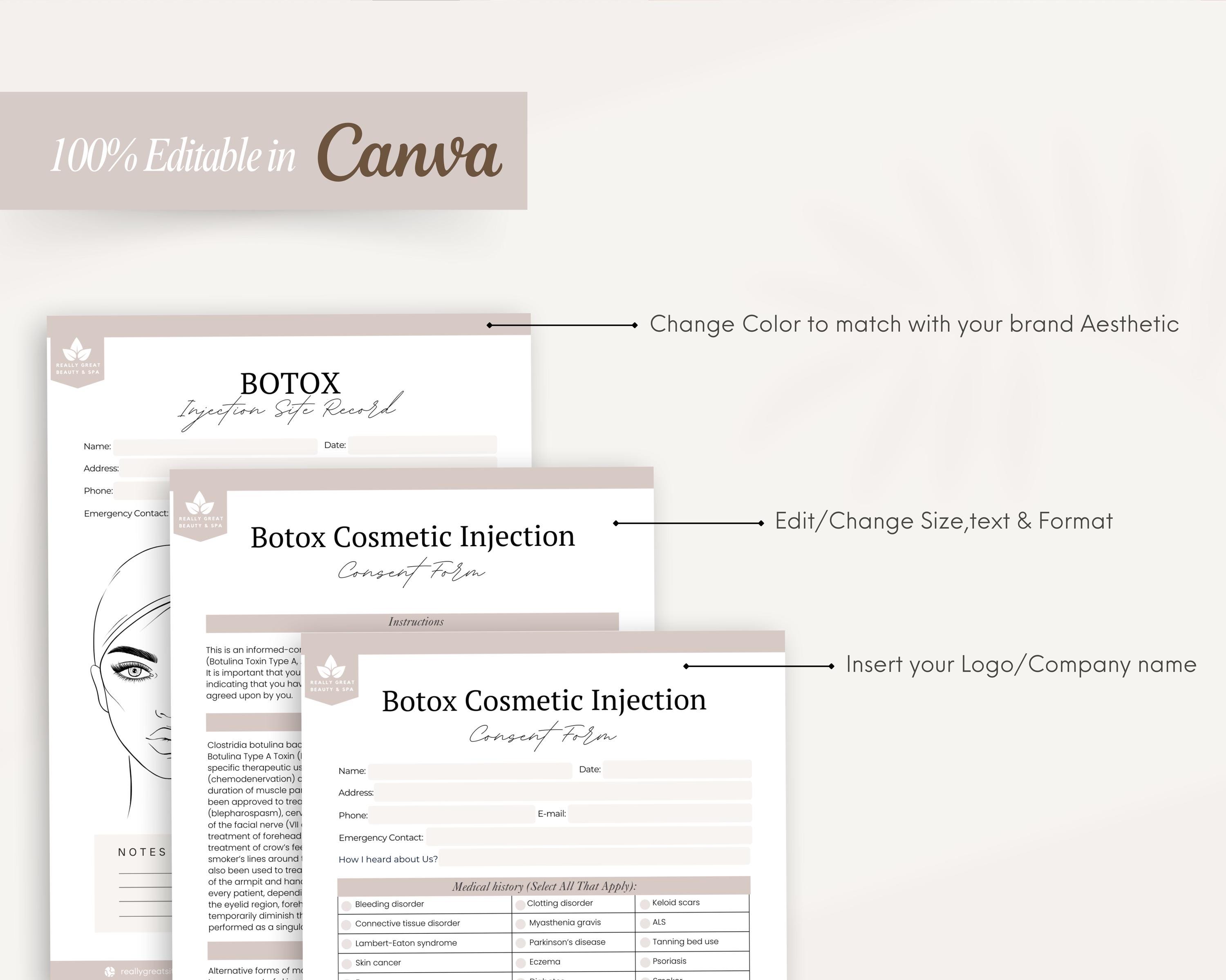 Botox Consultation Form,botox Treatment Consent Form, Aesthetic Nurse ...