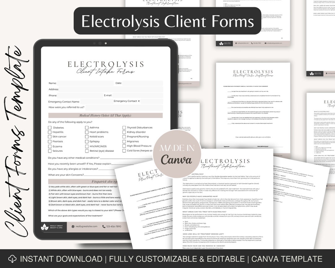 Electrolysis Consultation and Consent Form,editable Electrolysis Form,hair Removal Forms ...