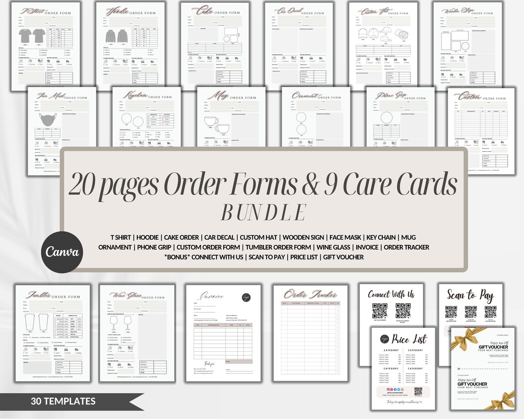 Order Forms Bundle, Care Cards Bundle,custom Order Forms Template ...