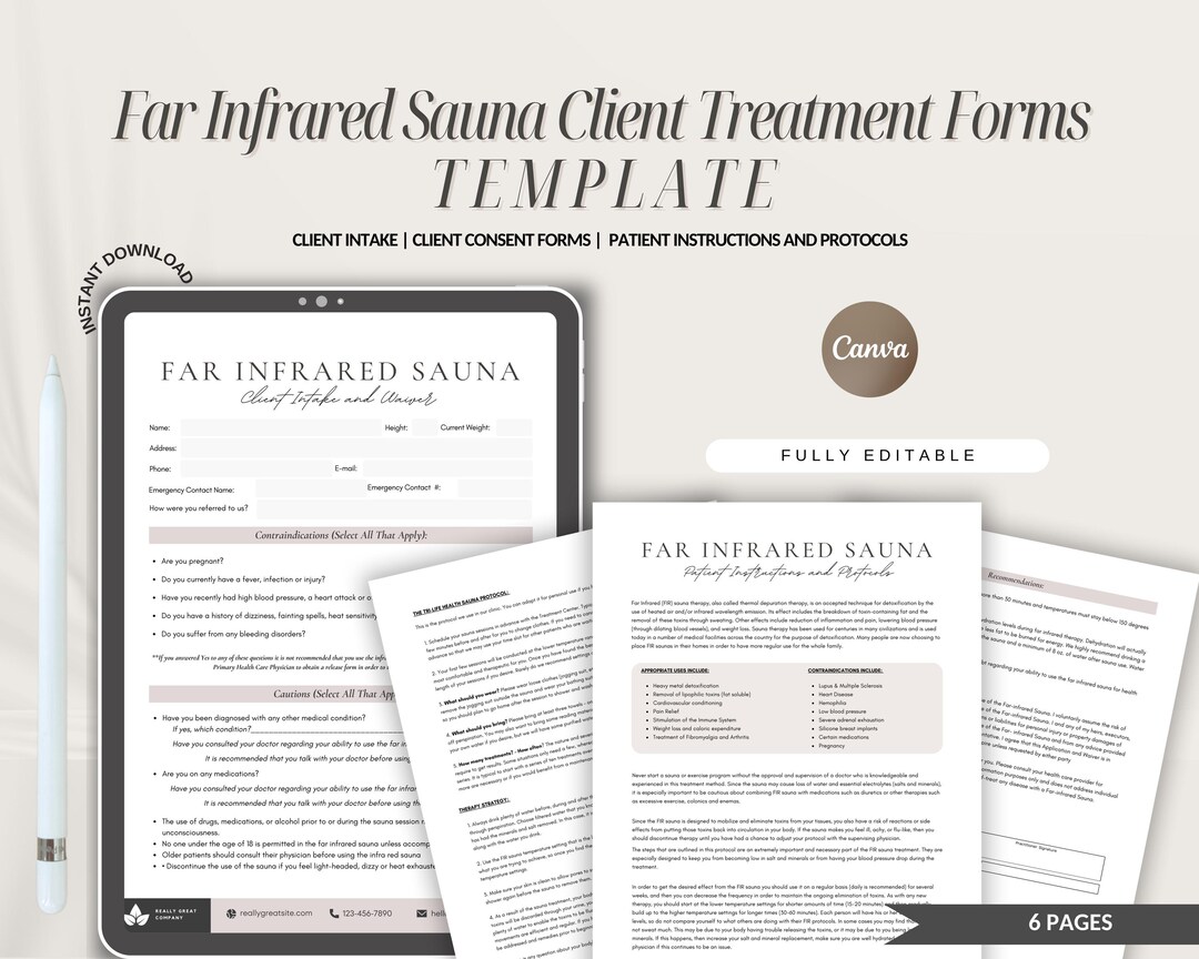 Far Infrared Sauna Client Forms Template, Editable Intake & Consent ...