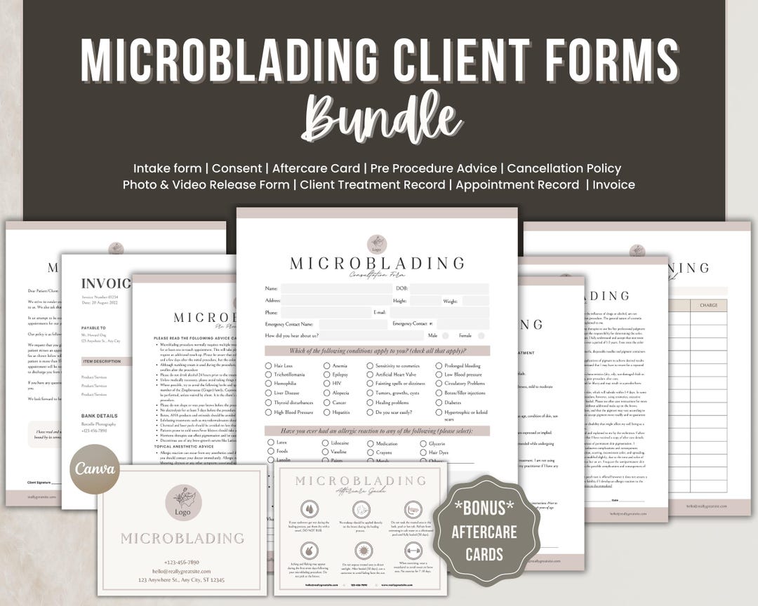 Microblading Client Forms Bundle Including Client Intake Form, Medical ...