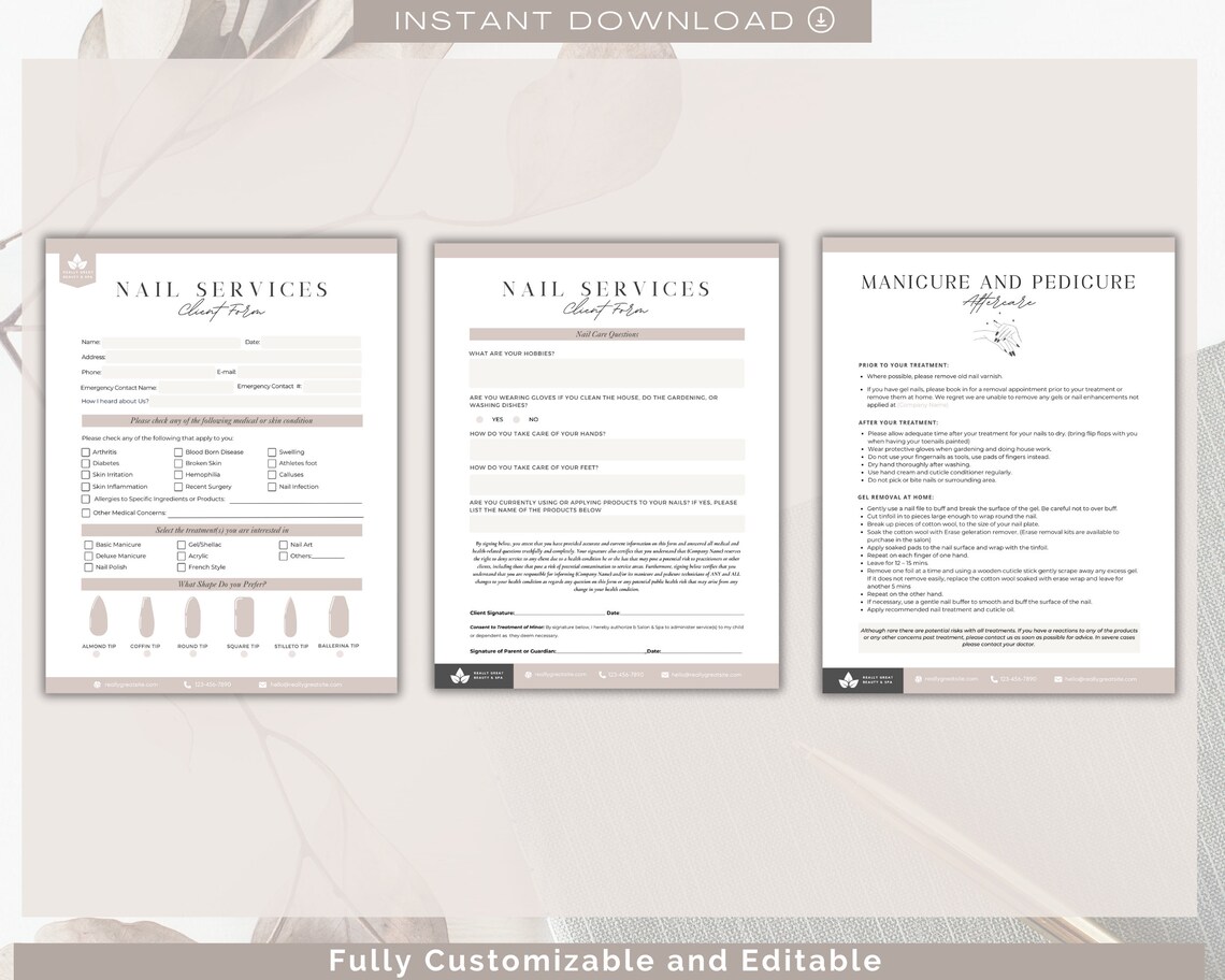 Nail Salon Client Intake Form,nail Technician Consultation Forms,nail ...