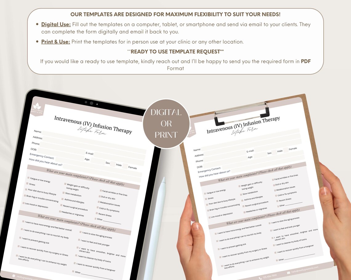 IV Hydration Therapy Forms Bundle: Client Consultation CANVA Template ...