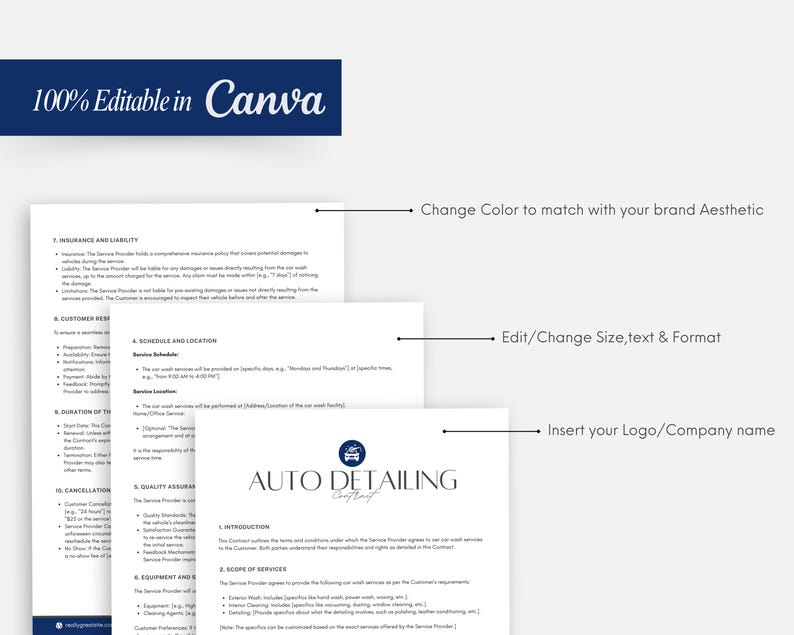 Auto Detailing Forms Bundle, Editable Contract, Invoice, Price List ...