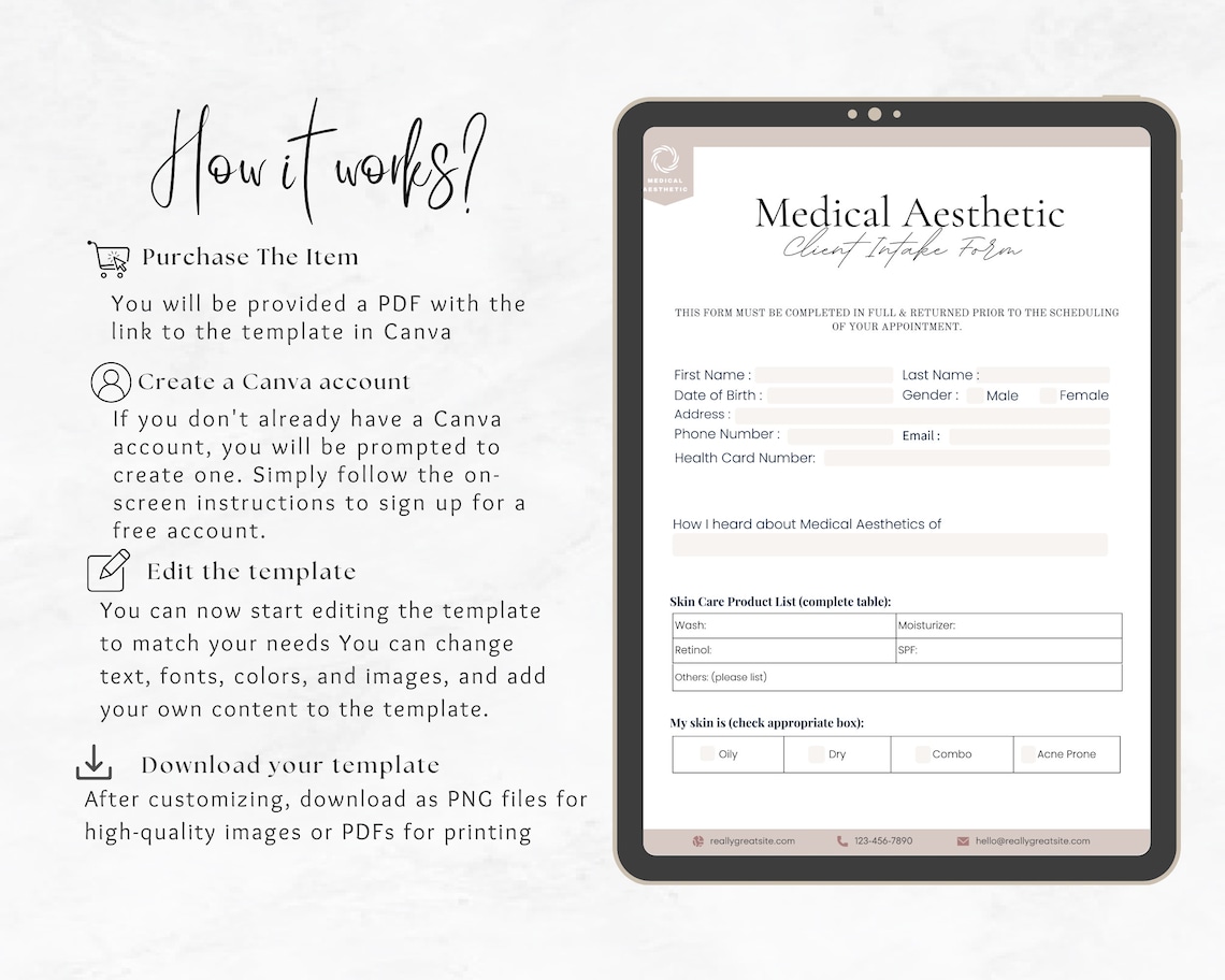 Medical Aesthetic Client Intake Form,client Intake Form,medical Intake Form, Medical Forms ...