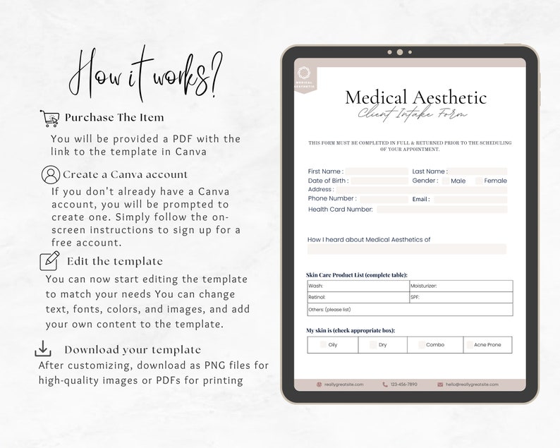 Medical Aesthetic Client Intake Form,client Intake Form,medical Intake ...