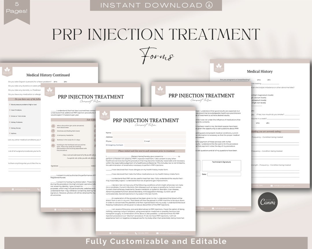 PRP Platelet Rich Plasma Consent, Treatment, and Consultation Forms ...