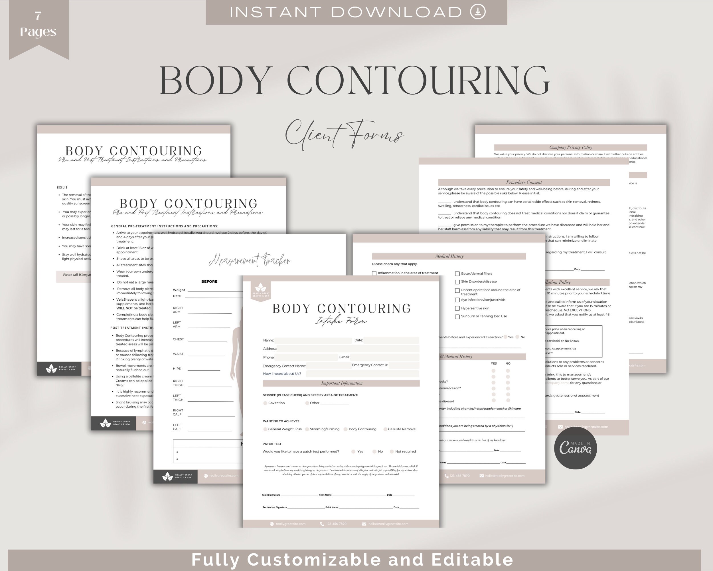 Body Contouring Forms,editable Body Contouring Intake Forms,body ...
