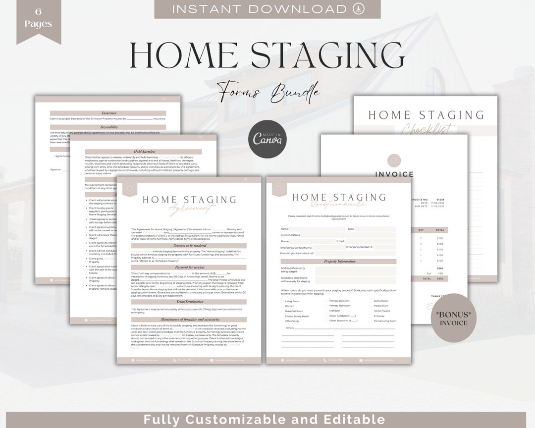 Home Staging Contract Template, Editable Forms (canva) - Etsy