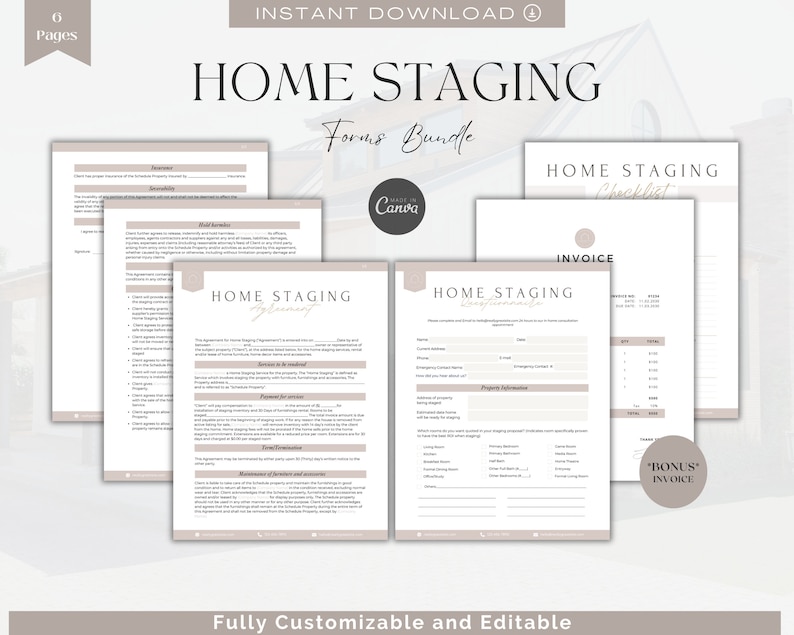 Home Staging Contract Template, Editable Forms (canva) - Etsy