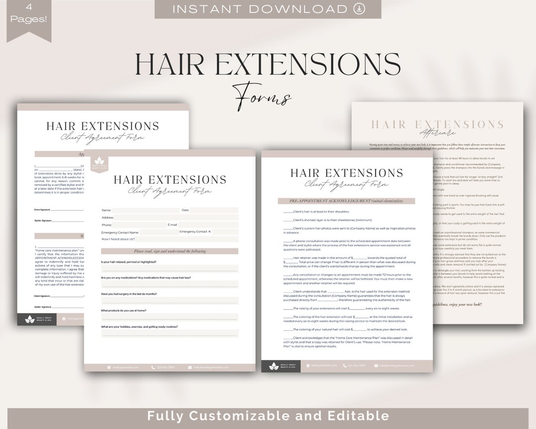 Editable Hair Salon Consultation Form for Hair Extensions and Client ...