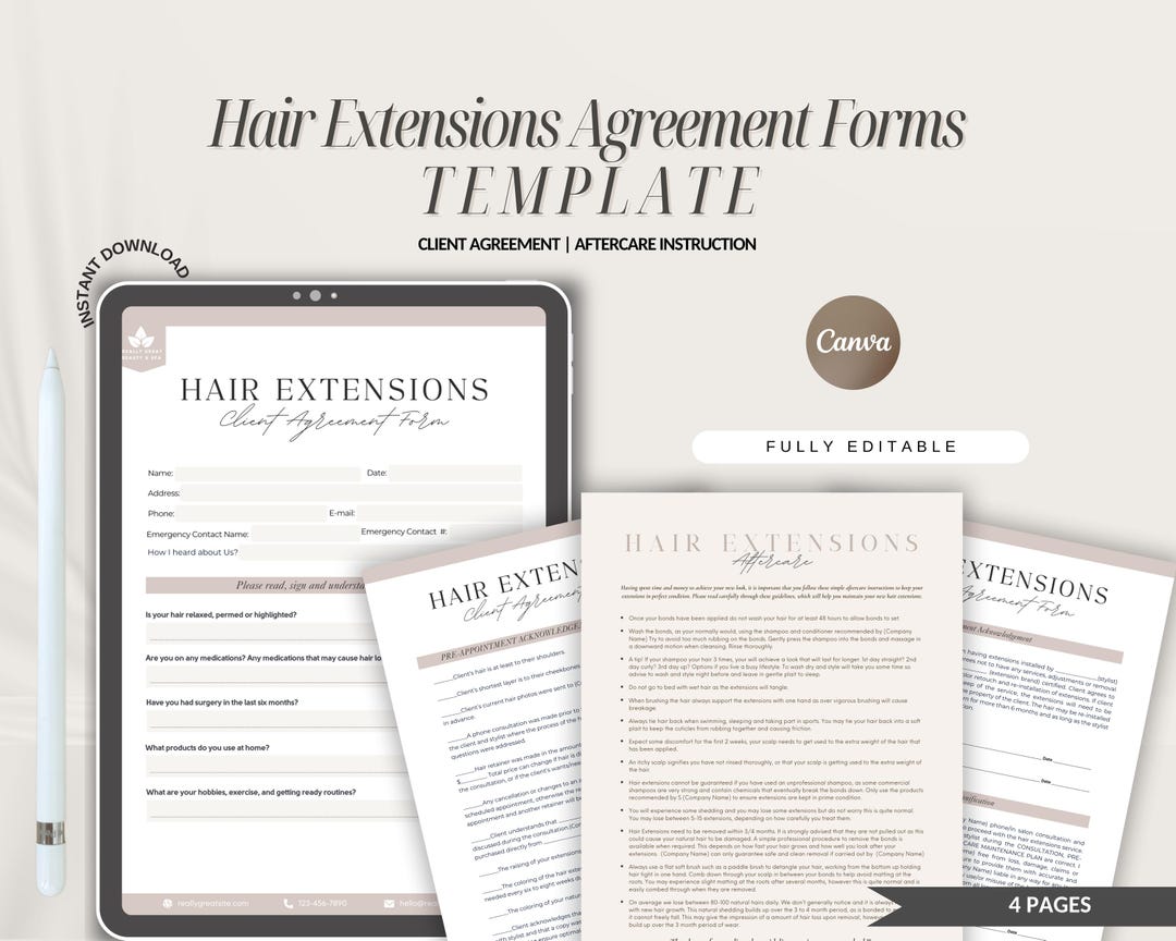 Hair Extensions Client Agreement Forms,salon Forms,editable Hair ...
