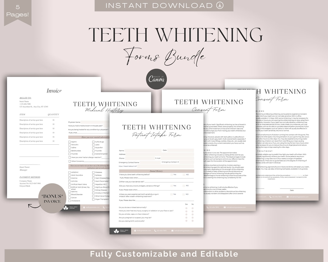 Teeth Whitening Forms Bundle,teeth Whitening Business Forms Template ...