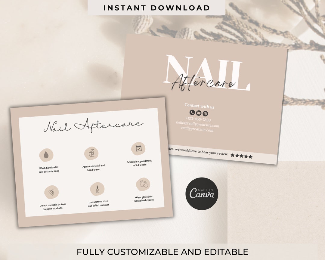 Editable Nail Care Aftercare Card for Nail Tech Business, Customizable ...