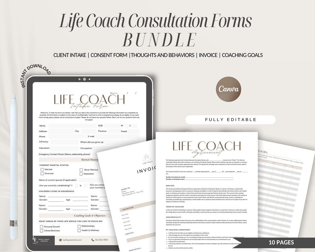 Life Coach Intake Forms,life Coach Consent Form,editable Life Coach ...