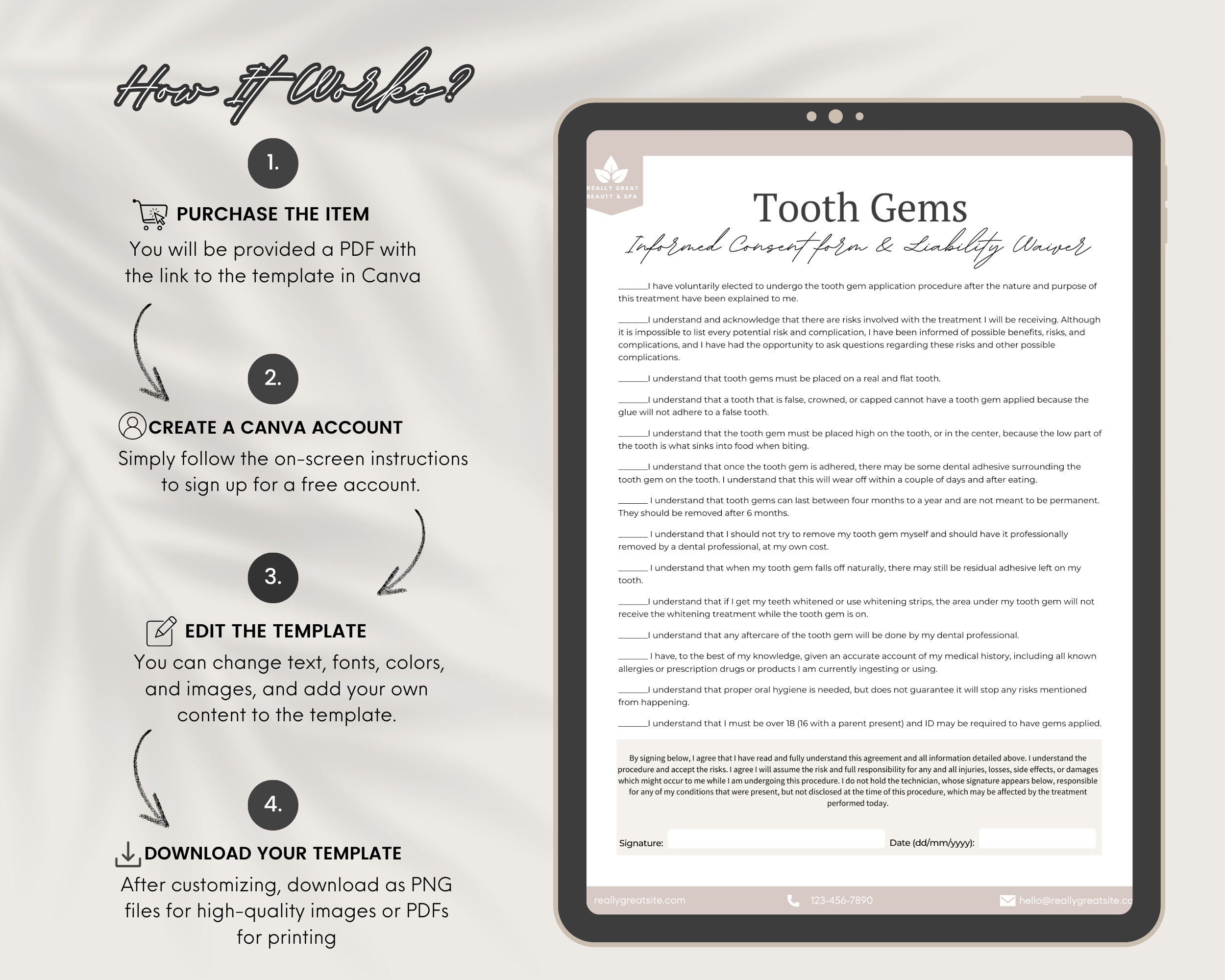 Tooth Gem Client Form,tooth Gem Consent Form, Tooth Gem Waiver,tooth ...