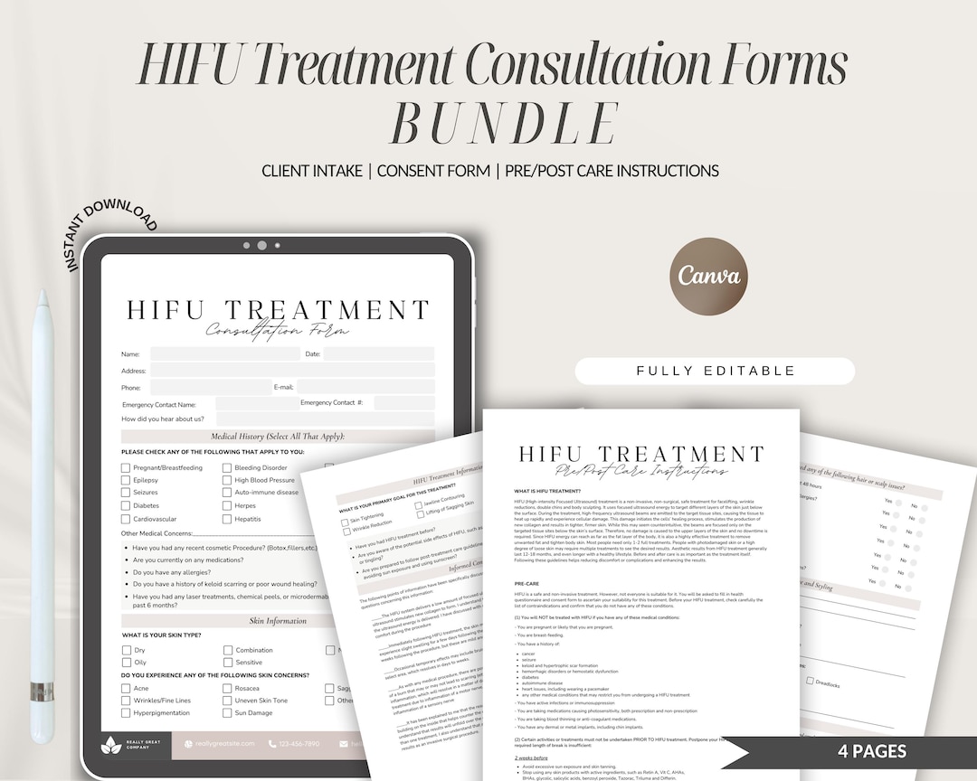 HIFU Treatment Consultation Forms,editable HIFU Intake Form,hifu ...