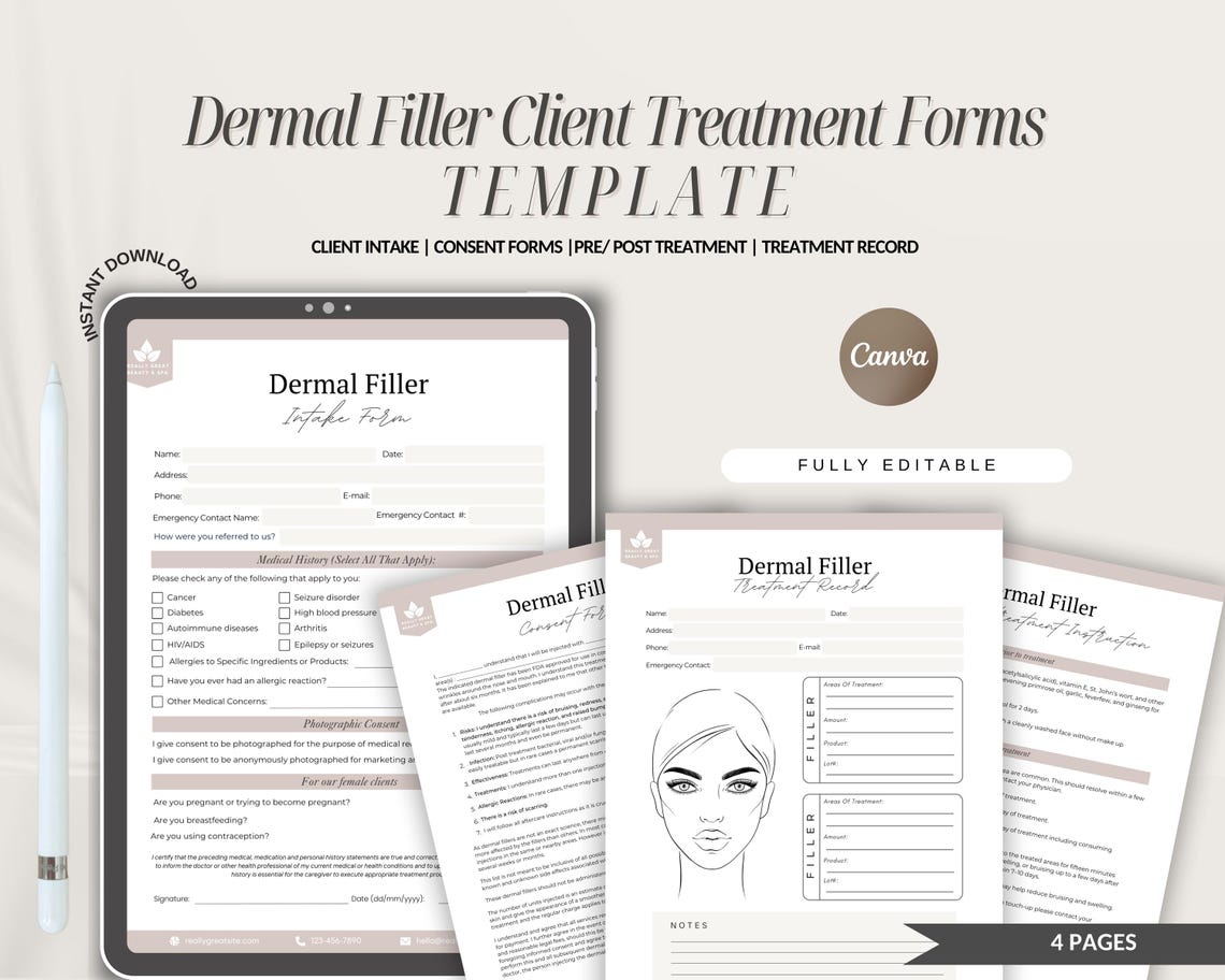 Dermal Filler Consent Forms, Medspa Intake Template (digital Download ...