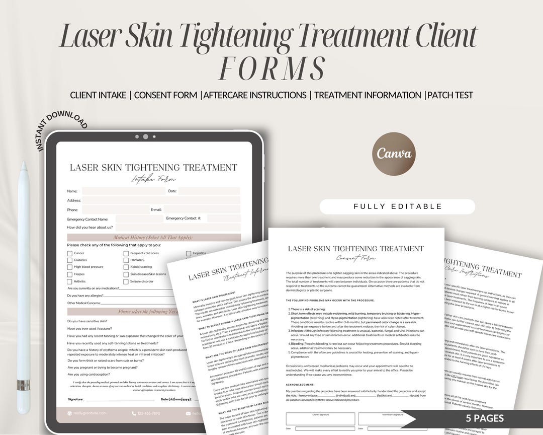 Laser Skin Tightening Treatment Forms, Client Intake, Consent (canva ...