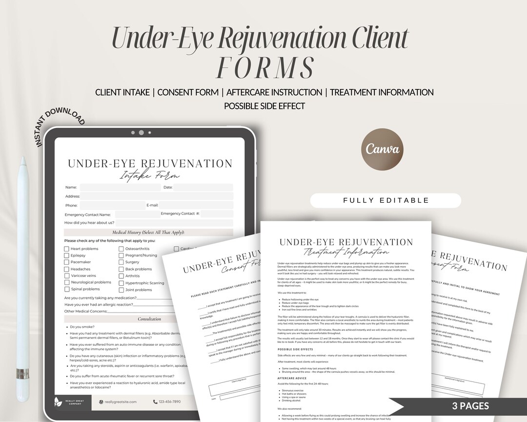 Under-eye Rejuvenation Consultation and Consent Form,under-eye Rejuvenation Intake Forms,under ...