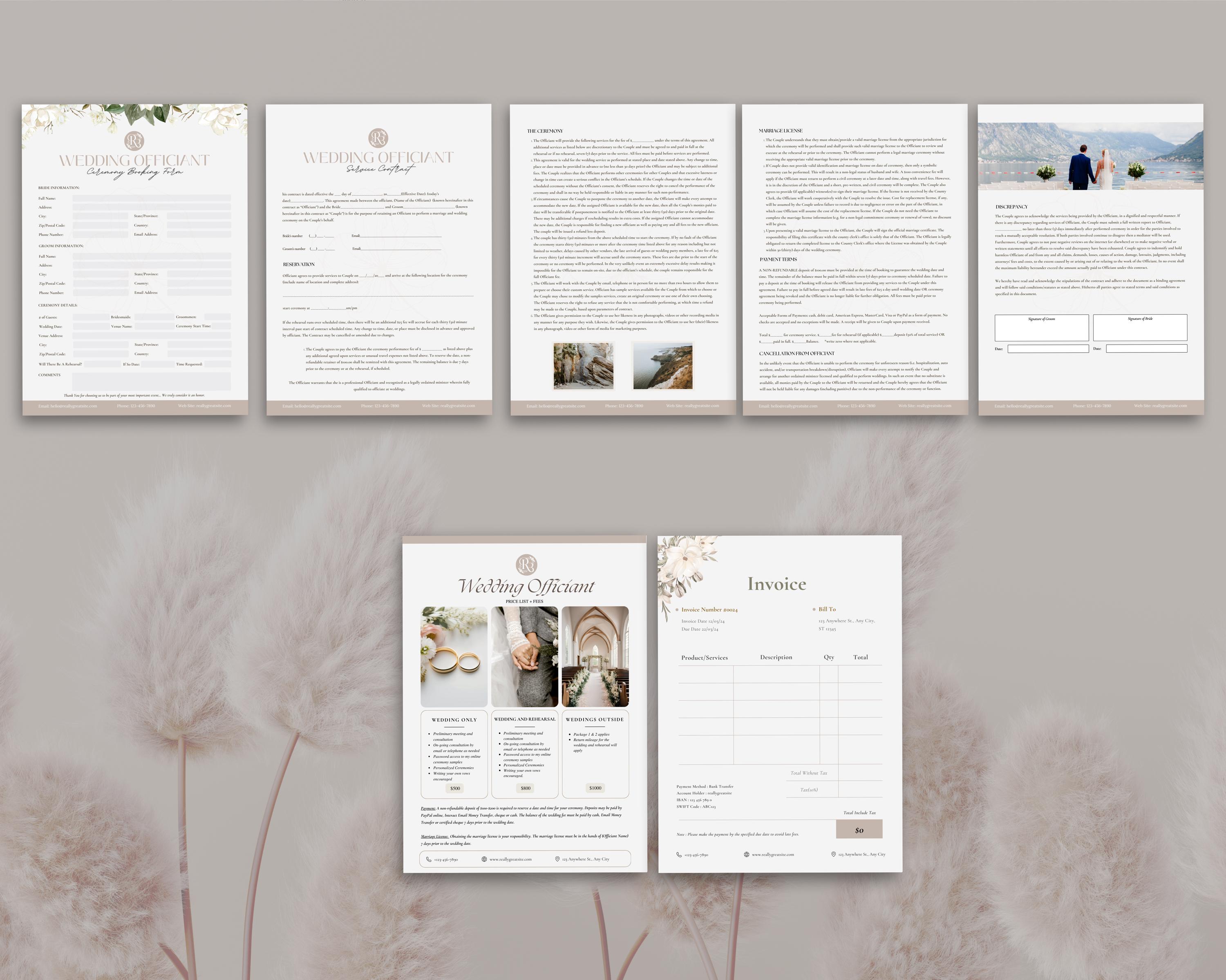 Wedding Officiant Client Intake Form, Editable Service Contract (canva ...