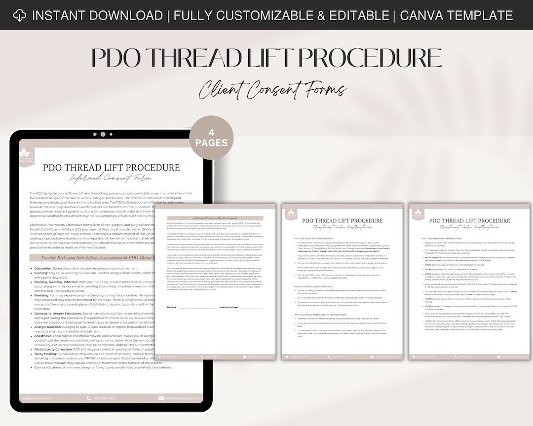PDO Thread Lift Client Forms and Aftercare Instructions for Medspa - Etsy