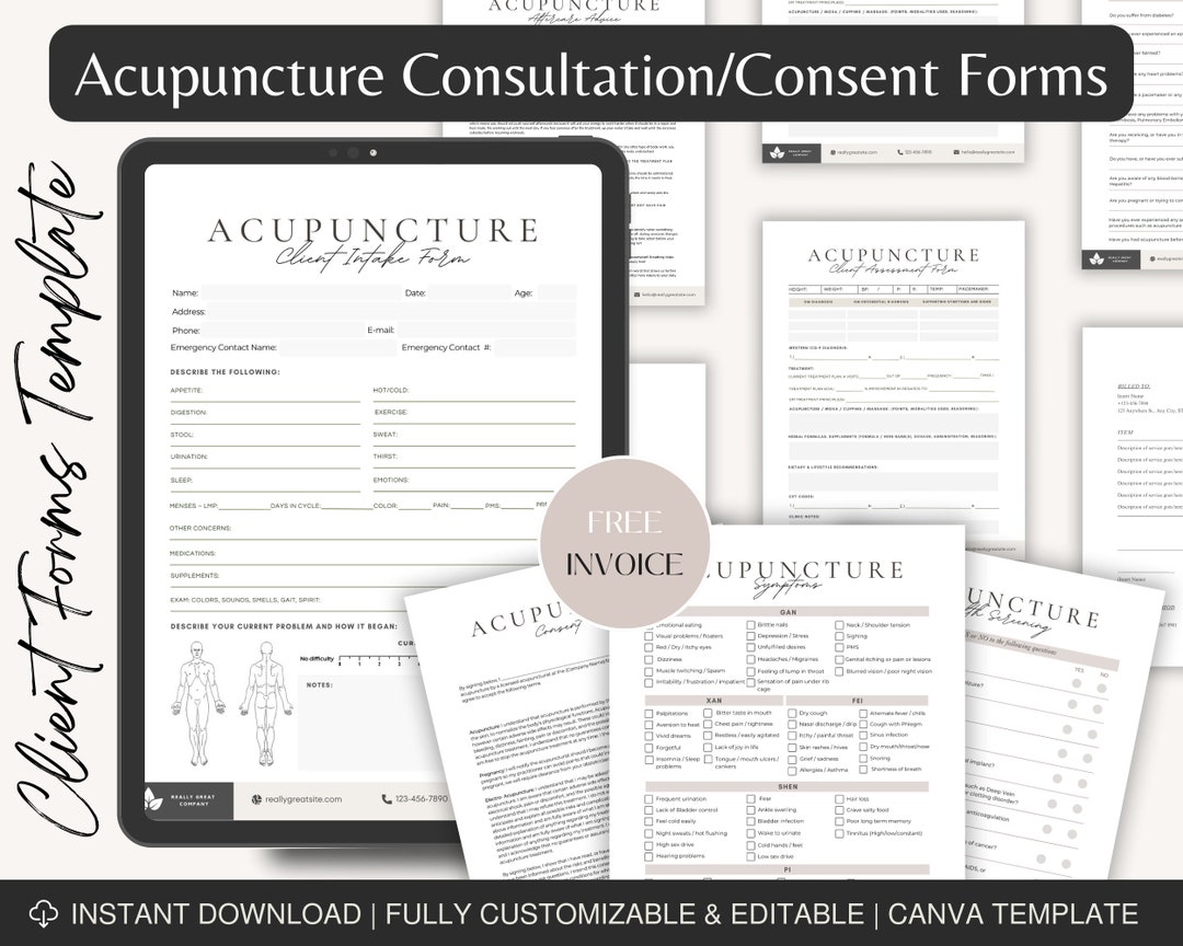 Acupuncture Consultation Form Template Bundle,editable Acupuncture ...