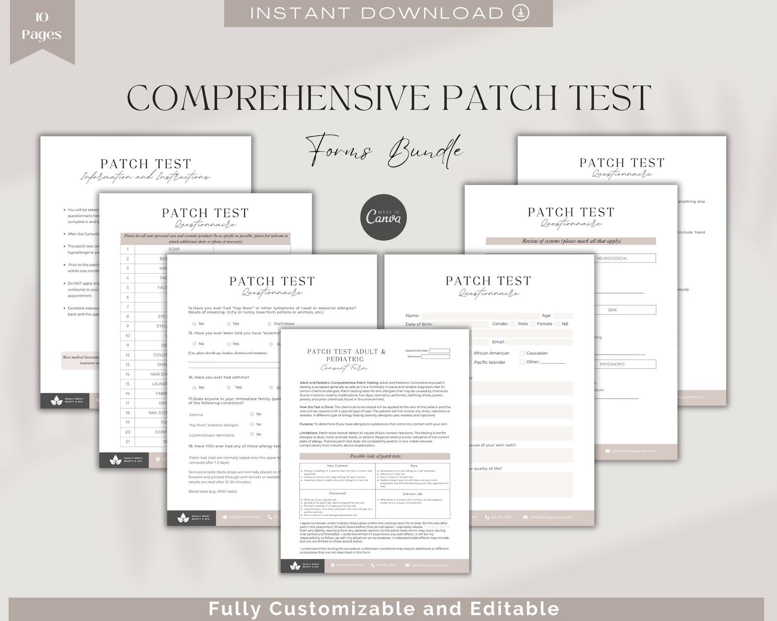 Editable Patch Test Consent Waiver Form Template for Beauty Salon ...