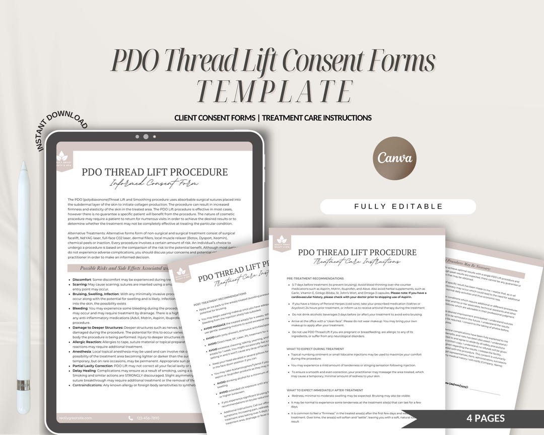 PDO Thread Lift Client Forms,pdo Thread Lift Consent Form,aftercare ...