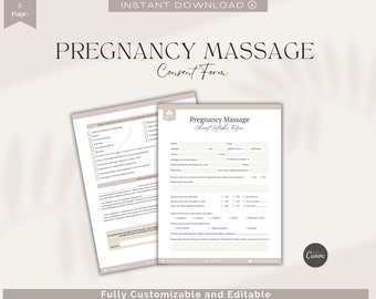 Editable and Printable Pregnancy Massage Client Intake Forms, Editable ...