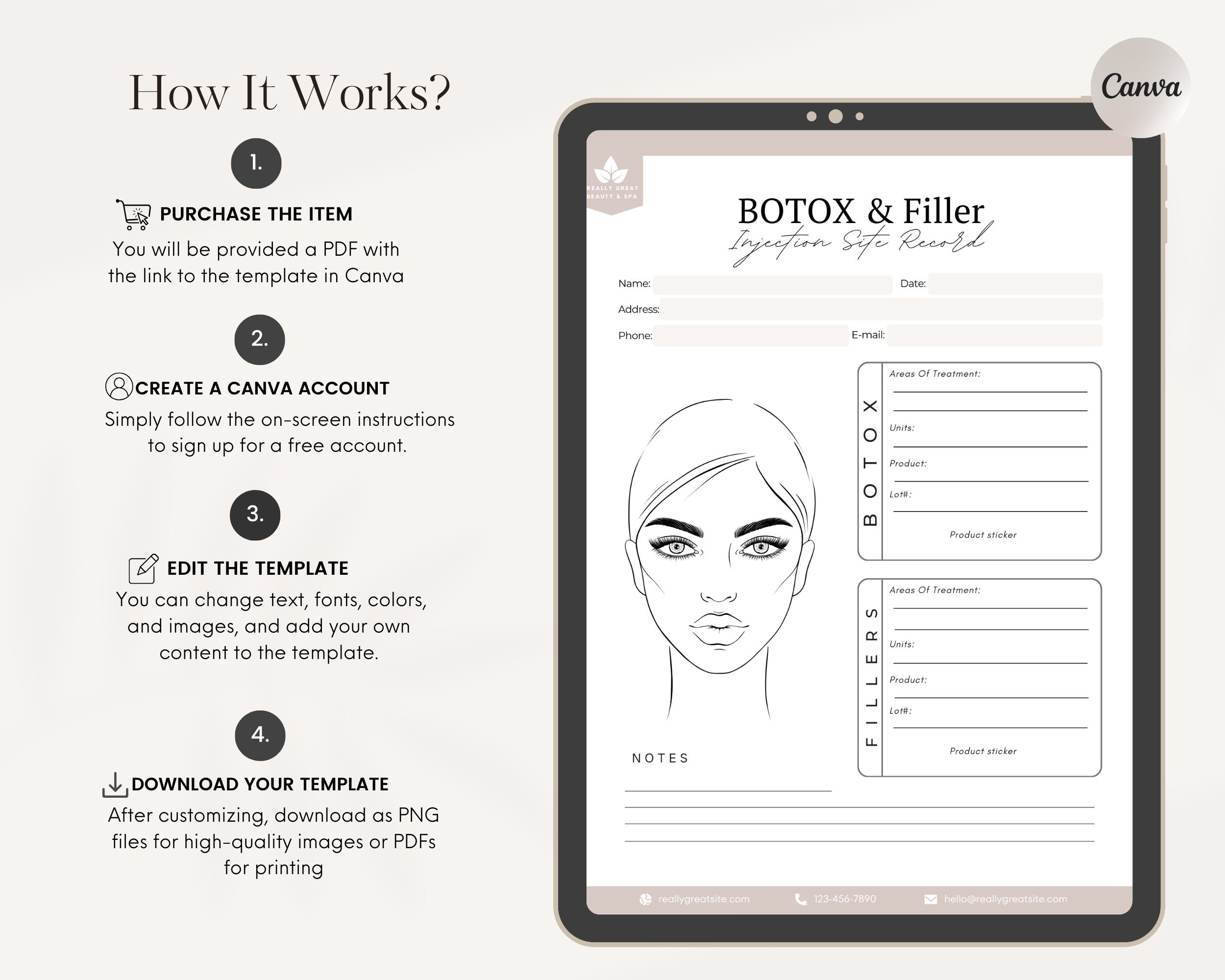 Editable Botox and Dermal Filler Forms, Medspa Templates (canva ...