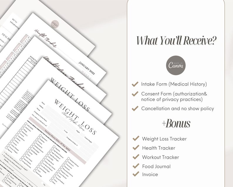 Weight Loss Consultation Forms Bundle, Editable Client Intake (canva ...