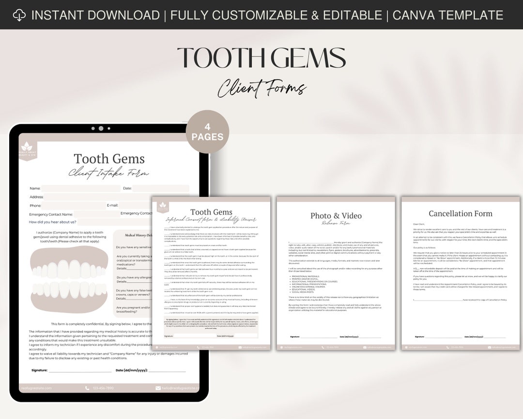 Tooth Gem Client Form,tooth Gem Consent Form, Tooth Gem Waiver,tooth ...