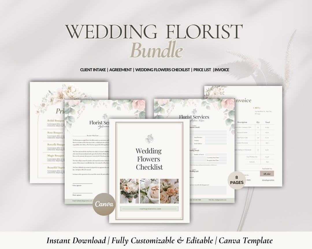 Florist Wedding Form Bundle | Client Intake, Agreement (canva Template ...