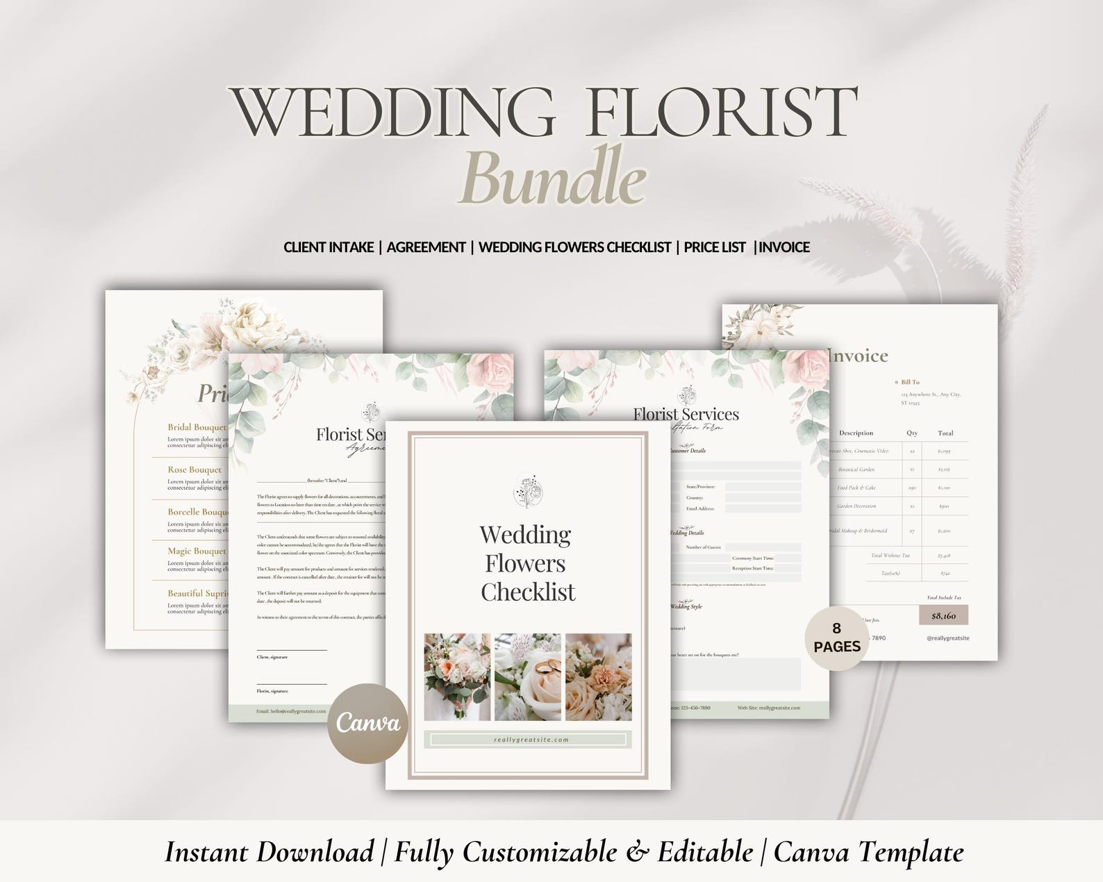 Florist Wedding Form Bundle | Client Intake, Agreement (canva Template ...