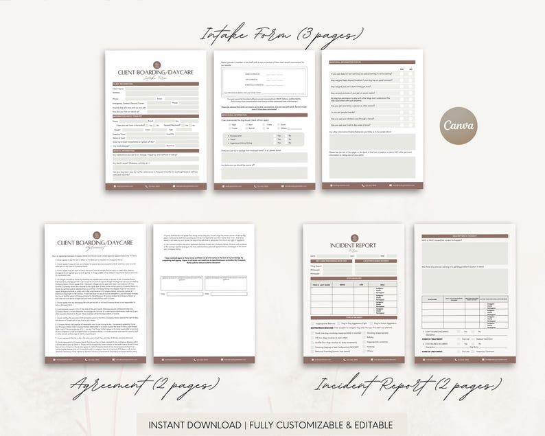 Dog Daycare Forms Bundle, Pet Care Business Templates (digital Download ...