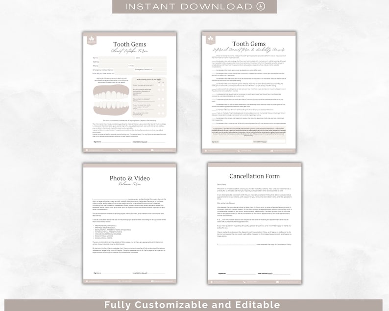 Tooth Gem Client Form,tooth Gem Consent Form, Tooth Gem Waiver,tooth ...