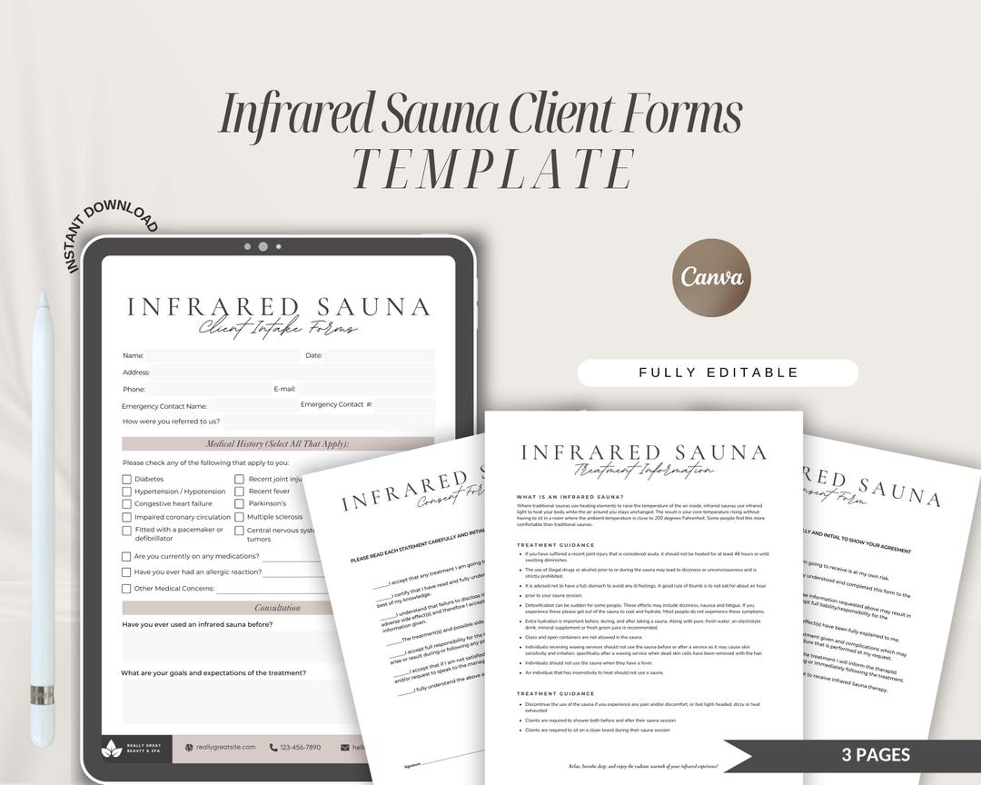 Infrared Sauna Client Forms Template, Editable Intake, Consent (digital ...