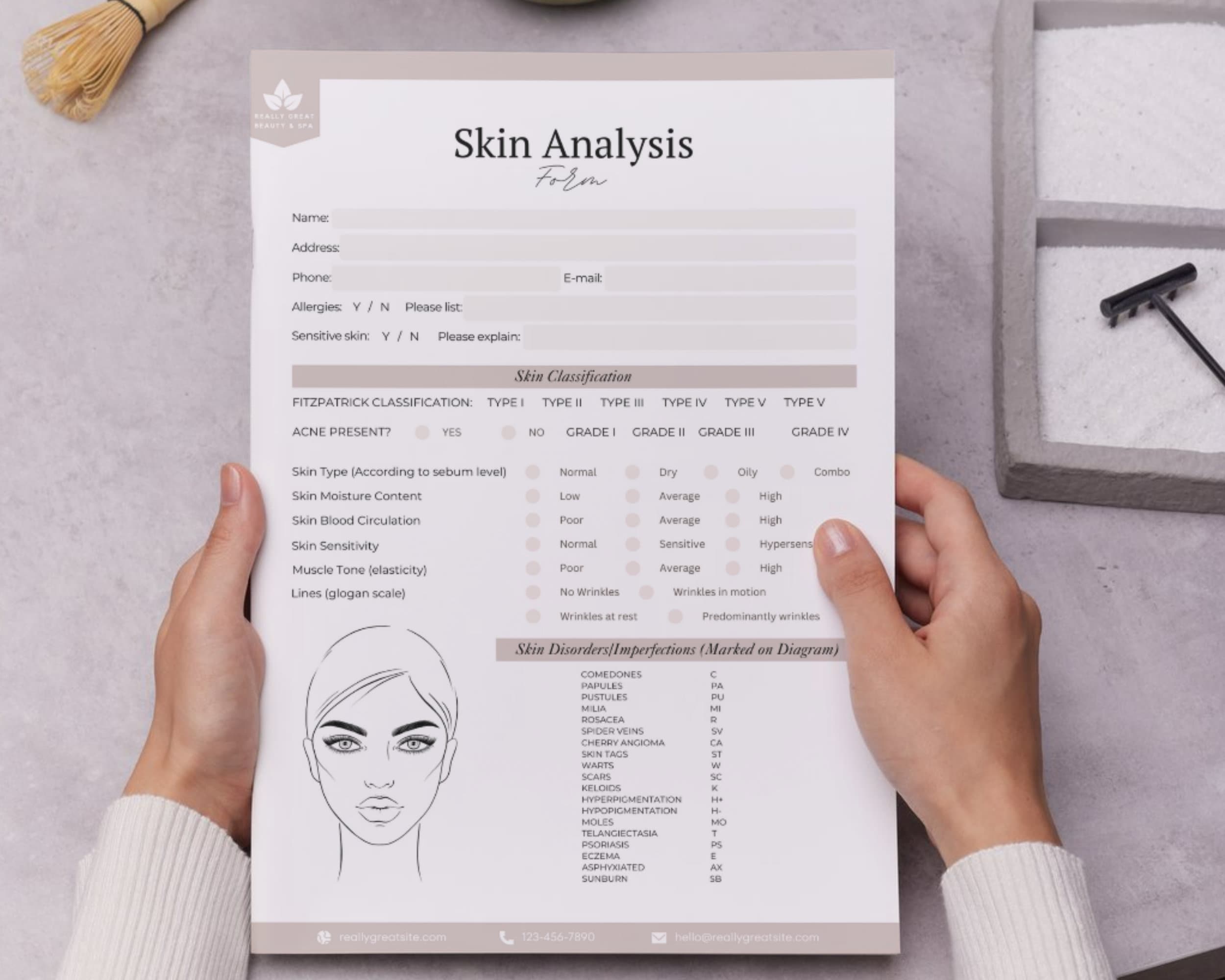 Skin Analysis Form,editable Facial Skin Analysis Form,face Mapping ...