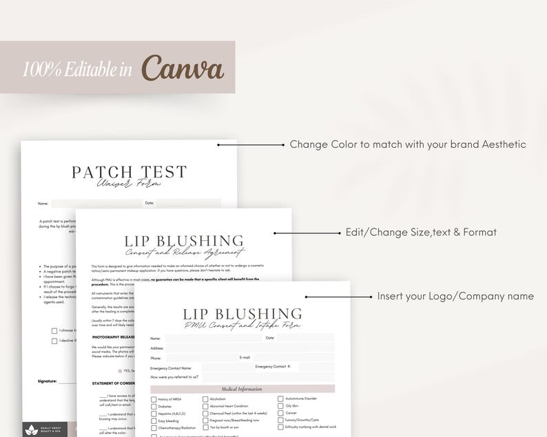 Editable Lip Blush Client Forms, PMU Consent Template (canva) - Etsy Canada