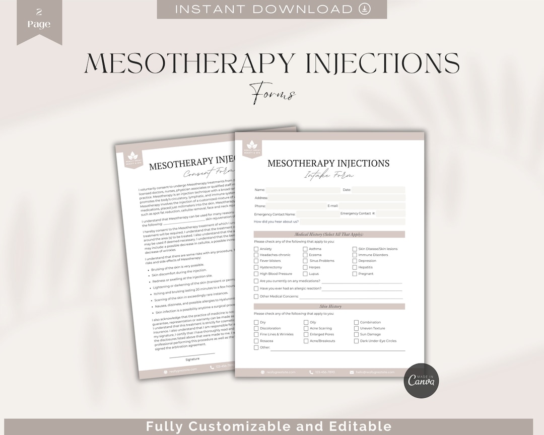 Mesotherapy Consent Form,editable Mesotherapy Consultation Form,mesotherapy Consent and ...