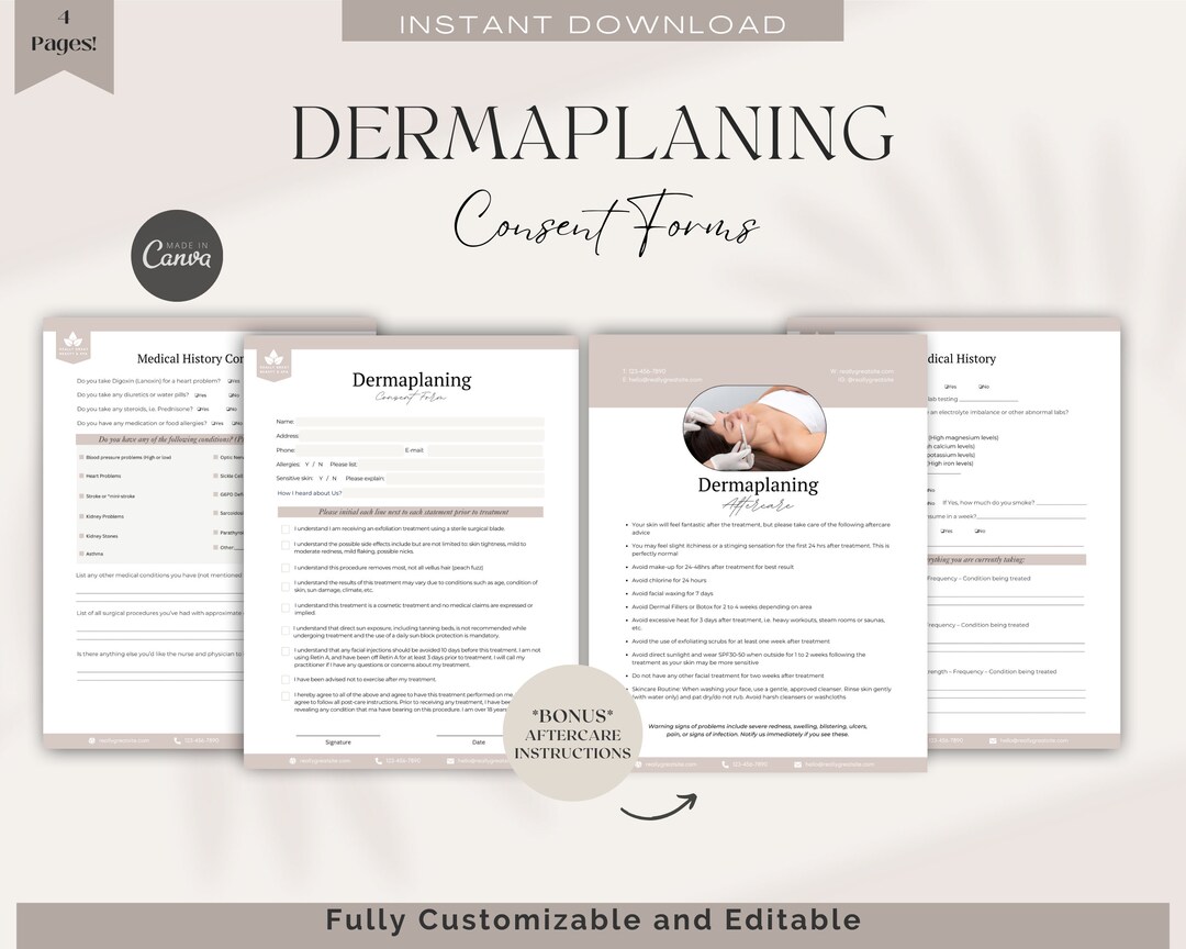 Dermaplaning Consent Form,facial Consultation,editable Dermaplaning ...