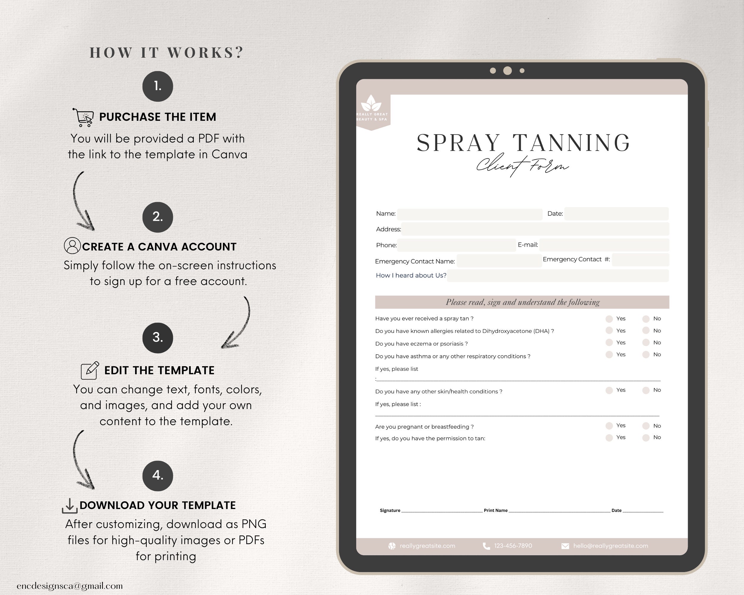 Editable Spray Tanning Consultation and Aftercare Forms for ...