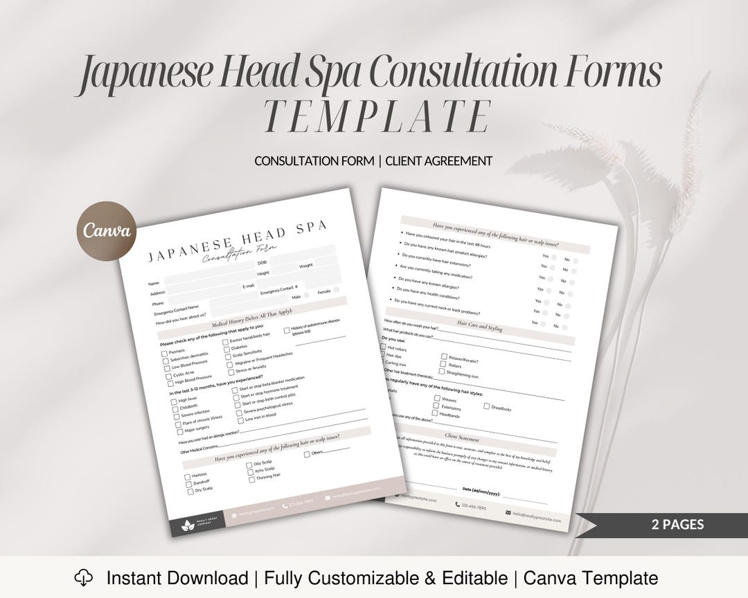 Japanese Head Spa Consultation Forms,editable Head Spa Intake Forms ...
