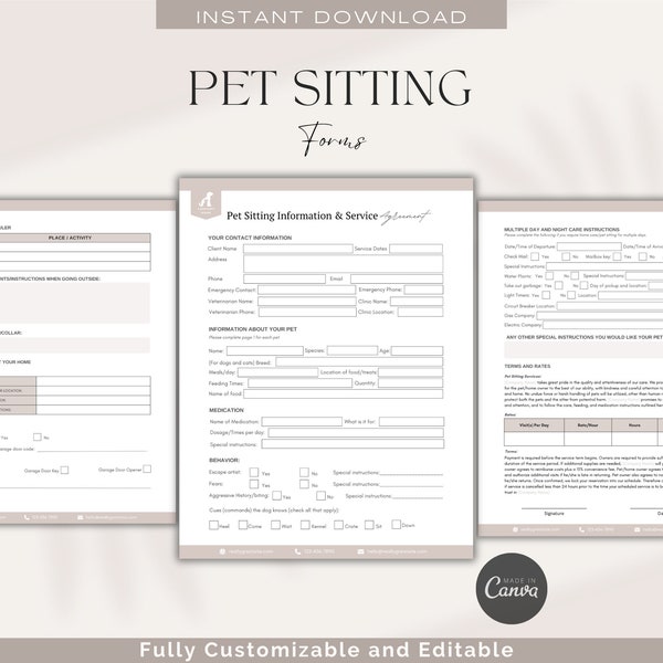 Pet Sitting Forms - Etsy