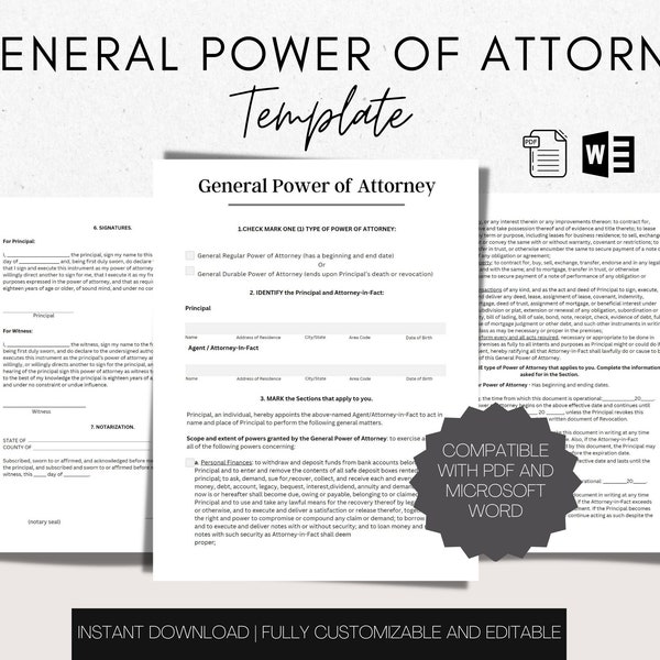 Legal Power of Attorney Template - Etsy