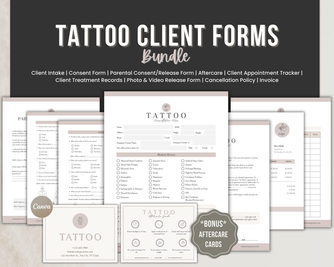 Tattoo Client Forms Bundle Template for Tattoo Artists | Consent Form ...