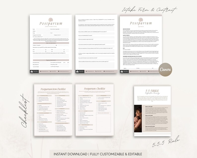 Editable Postpartum Doula Client Forms, Intake Agreement (canva Template) - Etsy